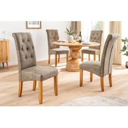 Riess Ambiente Design Stuhl CASA taupe Microfaser mit Zierkn&ouml;pfen Massivholzbeine Polsterstuhl Riess-Ambiente Esszimmerstuhl K&uuml;chenstuhl Modern & Design