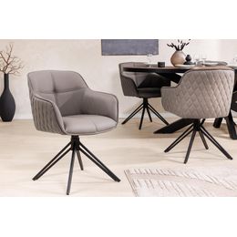 Riess Ambiente Drehbarer Design Stuhl EUPHORIA taupe Echtleder schwarz Metallgestell mit Armlehne Polsterstuhl Riess-Ambiente Esszimmerstuhl K&uuml;chenstuhl Modern &...