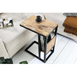 Riess Ambiente Moderner Laptoptisch CONCIERGE 60cm natur Mangoholz Beistelltisch mit Stauraum Metallgestell Riess-Ambiente Betttisch C-Form rechteckig