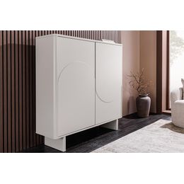 Riess Ambiente Design Highboard SAVOY 130cm kaschmir wei&szlig; Marmor Keramik mit Stauraum und 3D-Front Riess-Ambiente Modern & Design