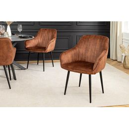 Riess Ambiente Design Stuhl TURIN rost braun Samt mit Ziersteppung und Armlehne schwarz Metall Polsterstuhl Riess-Ambiente Esszimmerstuhl K&uuml;chenstuhl Modern & Design