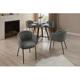 Riess Ambiente Stilvoller Design Stuhl FLORENZ granitgrau Strukturstoff schwarz Metall mit Armlehne Polsterstuhl Riess-Ambiente Esszimmerstuhl K&uuml;chenstuhl Modern...