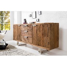 Riess Ambiente Massivholz Sideboard BARRACUDA 160cm Teak antik Kommode mit Schubladen Stahl Kufenf&uuml;&szlig;en Riess-Ambiente Kolonial & Vintage