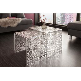 Riess Ambiente Handgearbeiteter Couchtisch ABSTRACT 49cm 2er Set silber im Gap Design Riess-Ambiente Satztisch Sofatisch Wohnzimmertisch rechteckig Modern & Design