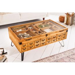 Riess Ambiente Vintage Couchtisch SEVEN SEAS 100cm natur Pinie Massivholz Glas Hairpin Legs mit Stauraum Riess-Ambiente Sofatisch Wohnzimmertisch rechteckig
