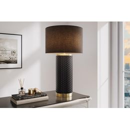 Riess Ambiente Moderne Tischlampe ELEGANCIA 70cm schwarz gold Keramik rund Stoffschirm Riess-Ambiente