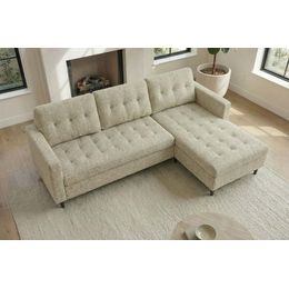 Riess Ambiente Modernes Ecksofa STOCKHOLM 220cm beige cozy Veloursstrickstoff Federkern 3-Sitzer-Sofa Riess-Ambiente Wohnzimmer