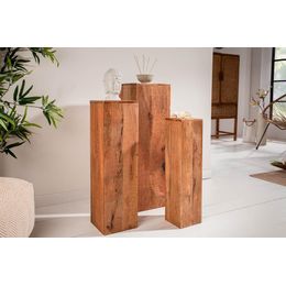 Riess Ambiente Design Deko S&auml;ule 3er Set MAKASSAR 80cm Mangoholz Handarbeit Riess-Ambiente rechteckig Klassisch