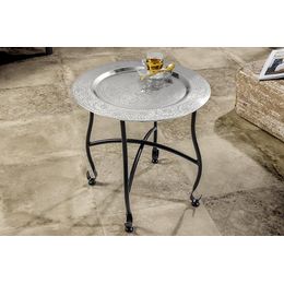 Riess Ambiente Runder Beistelltisch MARRAKESCH 40cm silber Teetisch abnehmbares Tablett klappbar Riess-Ambiente Modern & Design