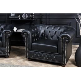 Riess Ambiente Design Sessel CHESTERFIELD 110cm matt schwarz Knopfheftung Federkern Riess-Ambiente
