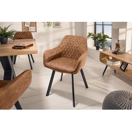 Riess Ambiente Retro Stuhl PALERMO vintage hellbraun mit Armlehne und Ziersteppung Polsterstuhl Riess-Ambiente Esszimmerstuhl K&uuml;chenstuhl