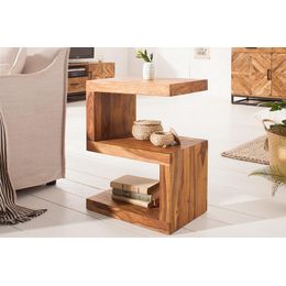 Riess Ambiente Handgearbeiteter Beistelltisch S 60cm braun Sheesham Massivholz stone finish Ablage Riess-Ambiente rechteckig Modern & Design