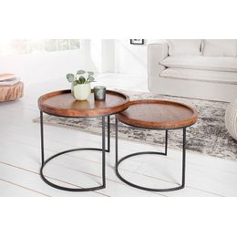 Riess Ambiente Rundes 2er Set Beistelltische ELEMENTS 55cm Akazie stone finish Metall schwarz Riess-Ambiente Satztisch Modern & Design