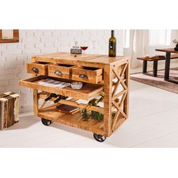 Riess Ambiente Industrial Barschrank BODEGA 86cm Mangoholz Servierwagen mit Weinregal Riess-Ambiente rechteckig Modern & Design