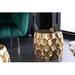 Riess Ambiente Design Beistelltisch ORGANIC ORIENT 55cm gold Metall Hammerschlag Nachttisch handmade rund Riess-Ambiente S&auml;ulentisch Modern & Design