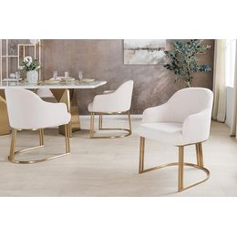 Riess Ambiente Armlehnen Stuhl EXTRAVAGANCIA beige Cord Metall brushed champagner gold Riess-Ambiente Esszimmerstuhl K&uuml;chenstuhl Modern & Design