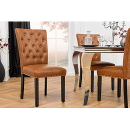 Riess Ambiente Chesterfield Stuhl CASTLE braun Kunstleder schwarz Gummiholz Ziernieten Riess-Ambiente Esszimmerstuhl K&uuml;chenstuhl