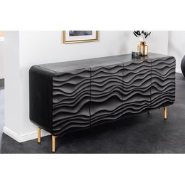 Riess Ambiente Design Sideboard WAVE 160cm schwarz Mangoholz Massivholz mattgold Metallbeine Riess-Ambiente Modern & Design