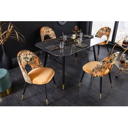 Riess Ambiente Design Stuhl PR&Ecirc;T-&Agrave;-PORTER gelb Samt florales Muster und goldene Fu&szlig;kappen Polsterstuhl Riess-Ambiente Esszimmerstuhl K&uuml;chenstuhl Modern & Design