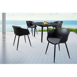 Riess Ambiente Moderner Stuhl DESIGNO schwarz Kunststoff Gartenstuhl mit Armlehnen Indoor Outdoor Riess-Ambiente Esszimmerstuhl K&uuml;chenstuhl