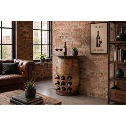Riess Ambiente Massives Weinregal SEVEN SEAS 80cm natur Pinienholz Weltkarte Weinfass Barschrank Riess-Ambiente