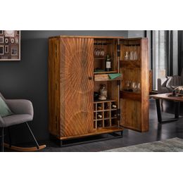 Riess Ambiente Massiver Barschrank SCORPION 141cm braun Mangoholz aufwendige 3D Schnitzereien Riess-Ambiente Modern & Design