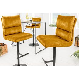 Riess Ambiente H&ouml;henverstellbarer Barhocker COMFORT senfgelb Samt drehbar mit Lehne Metall schwarz Polsterstuhl Riess-Ambiente f&uuml;r K&uuml;che Tresenhocker Bistrohocker...