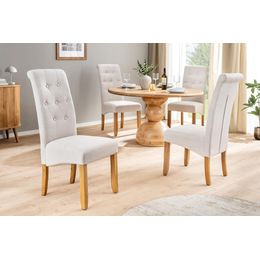 Riess Ambiente Design Stuhl CASA beige Leinen Massivholzbeine mit Zierkn&ouml;pfen und Nackenrolle Polsterstuhl Riess-Ambiente Esszimmerstuhl K&uuml;chenstuhl Modern & Design