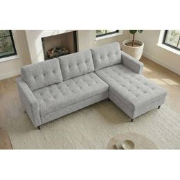Riess Ambiente Modernes Ecksofa STOCKHOLM 220cm grau cozy Veloursstrickstoff Federkern 3-Sitzer-Sofa Riess-Ambiente Wohnzimmer