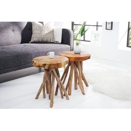Riess Ambiente Exklusiver Beistelltisch ROOT 30cm natur Teak Massivholz Hocker Wurzelholz rund Riess-Ambiente
