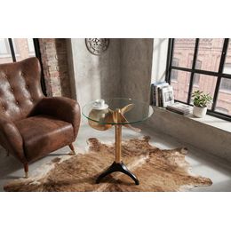 Riess Ambiente Handgefertigter Beistelltisch OCEAN 75cm gold schwarz Glasplatte Metall maritim rund Riess-Ambiente S&auml;ulentisch