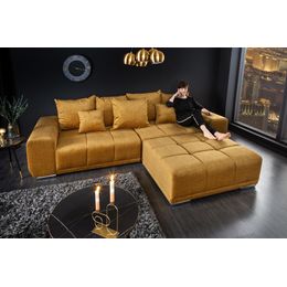 Riess Ambiente Big Sofa ELEGANCIA 285cm senfgelb Vogue Velours Samt XXL Couch inkl. Kissen Federkern Riess-Ambiente Wohnzimmer Modern & Design