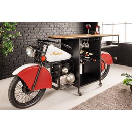 Riess Ambiente Design Bartisch EASY RIDER 230cm wei&szlig; rot schwarz Mangoholz Motorrad Upcycling Riess-Ambiente