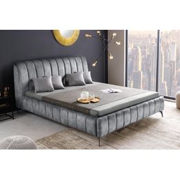Riess Ambiente Retro Bett AMSTERDAM 160x200cm grau Samt schwarz Metall Polsterbett Riess-Ambiente