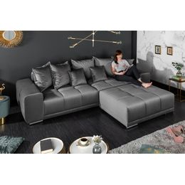 Riess Ambiente Big Sofa ELEGANCIA 285cm silbergrau Samt XXL Couch inkl. Kissen Federkern Riess-Ambiente Wohnzimmer Modern & Design