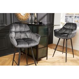Riess Ambiente Drehbarer Barhocker PAPILLON grau Samt Barstuhl mit Lehne schwarze Metallbeine Polsterstuhl Riess-Ambiente f&uuml;r K&uuml;che Tresenhocker Bistrohocker...