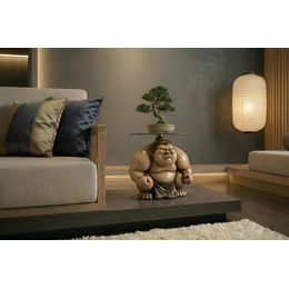 Riess Ambiente Runder Beistelltisch SUMO 30cm natur beige Skulptur handmade Riess-Ambiente S&auml;ulentisch