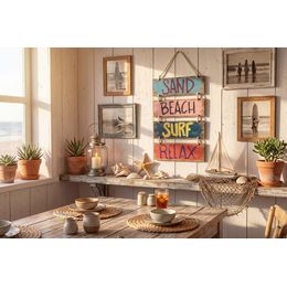 Riess Ambiente Maritimes Wandschild SURF & BEACH 110cm buntes Holzdesign Deko-Schild Riess-Ambiente rechteckig