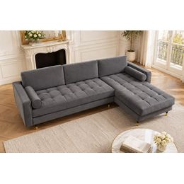 Riess Ambiente Elegantes Ecksofa COZY VELVET 260cm grau Samt Federkern 3-Sitzer Riess-Ambiente L-Form Wohnzimmer Modern & Design