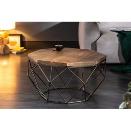 Riess Ambiente Design Couchtisch DIAMOND 70cm natur Mangoholz massiv messing Eisengestell Riess-Ambiente Sofatisch Wohnzimmertisch S&auml;ulentisch vieleckig