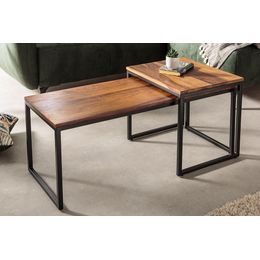 Riess Ambiente 2er Set Design Couchtisch ELEMENTS 100cm Sheesham Massivholz stone finish Metallgestell Riess-Ambiente Satztisch Sofatisch Wohnzimmertisch...