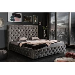 Riess Ambiente Design Doppelbett PARIS 160x200cm grau Samt Chesterfield Polsterbett Riess-Ambiente