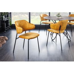 Riess Ambiente Design Stuhl VOGUE senfgelb Samt schwarze Metallbeine Riess-Ambiente Esszimmerstuhl K&uuml;chenstuhl Modern & Design
