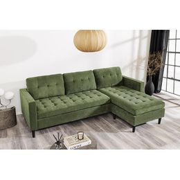 Riess Ambiente Retro Ecksofa STOCKHOLM 220cm gr&uuml;n Cordstoff Federkern 3-Sitzer Riess-Ambiente Wohnzimmer