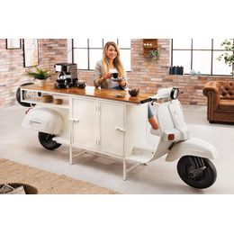 Riess Ambiente Extravaganter Barschrank SCOOTER 250cm wei&szlig; Retro-Konsole Motorroller mit Mangoholz Upcycling Riess-Ambiente