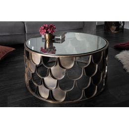 Riess Ambiente Runder Couchtisch ABSTRACT 60cm antik messing Metall Glas Industrial Fischschuppen Design Riess-Ambiente Sofatisch Wohnzimmertisch S&auml;ulentisch...
