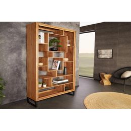 Riess Ambiente Massivholz B&uuml;cherregal CUBUS 190cm Akazie honey finish Metallf&uuml;&szlig;e schwarz Standregal Riess-Ambiente Modern & Design