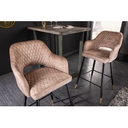 Riess Ambiente Design Barhocker PARIS greige Samt mit Lehne Metall schwarz gold Ziersteppung Polsterstuhl Riess-Ambiente f&uuml;r K&uuml;che Tresenhocker Bistrohocker...