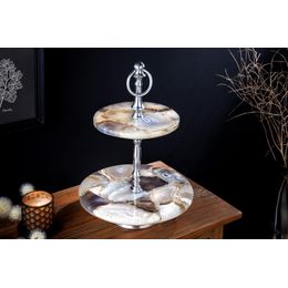 Riess Ambiente Deko Etagere NOBLE 35cm silber Edelstein handmade Achat Quarz Aluminium Riess-Ambiente rund Modern & Design