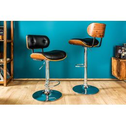 Riess Ambiente Retro Barhocker CLASSICO schwarz 115cm h&ouml;henverstellbar mit Lehne Walnussholz-Design Polsterstuhl Riess-Ambiente f&uuml;r K&uuml;che Tresenhocker...